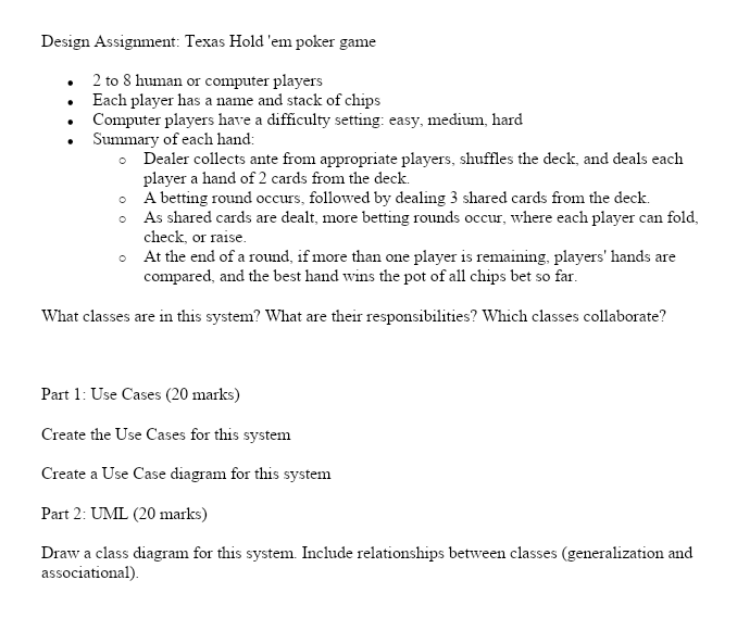 Solved Design Assignment: Texas Hold 'em poker game - 2 to 8 | Chegg.com