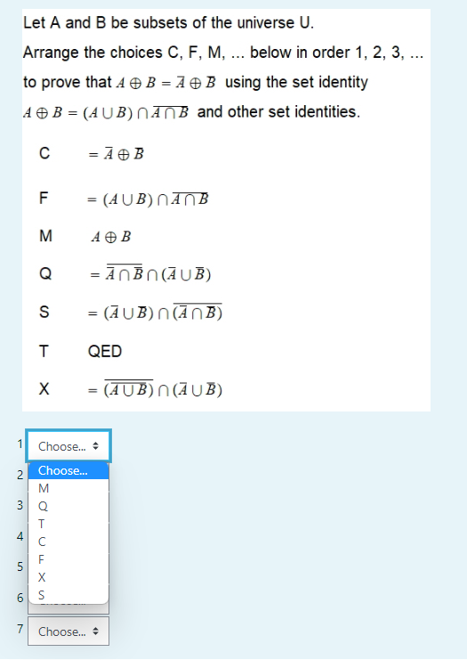 Solved Let A and B be subsets of the universe U. Arrange the | Chegg.com