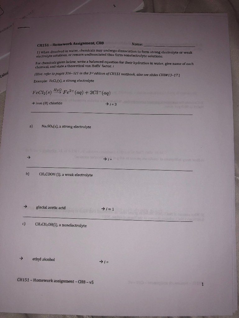 Solved CH151 Homework Assignment, CH8 Name: cals may undergo | Chegg.com