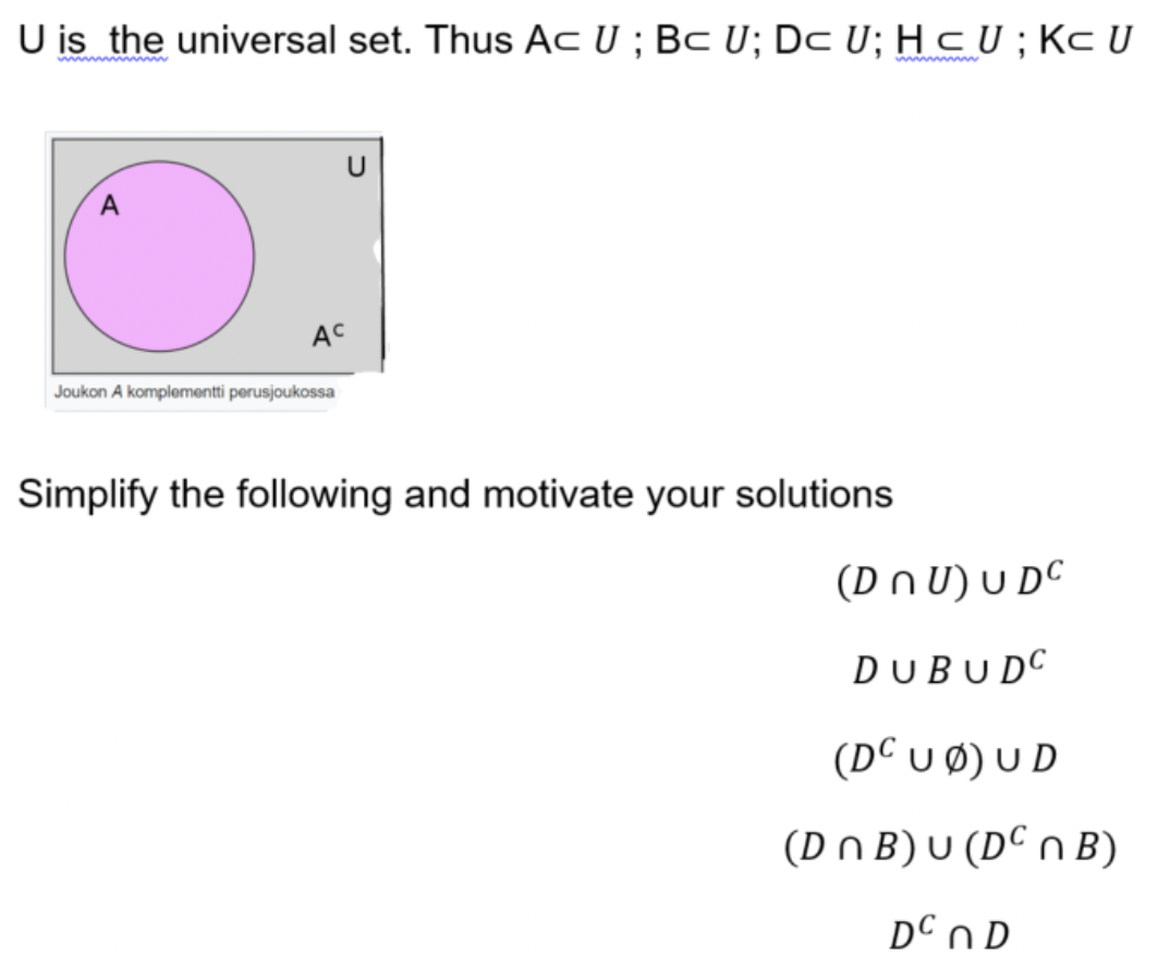 Solved U is the universal set. Thus A⊂U;B⊂U;D⊂U;H⊂U;K⊂U | Chegg.com
