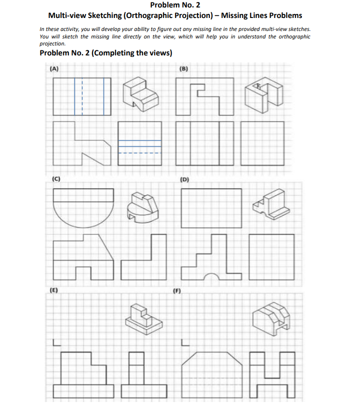 Solved Problem No. 2 ﻿Multi-view Sketching (Orthographic | Chegg.com