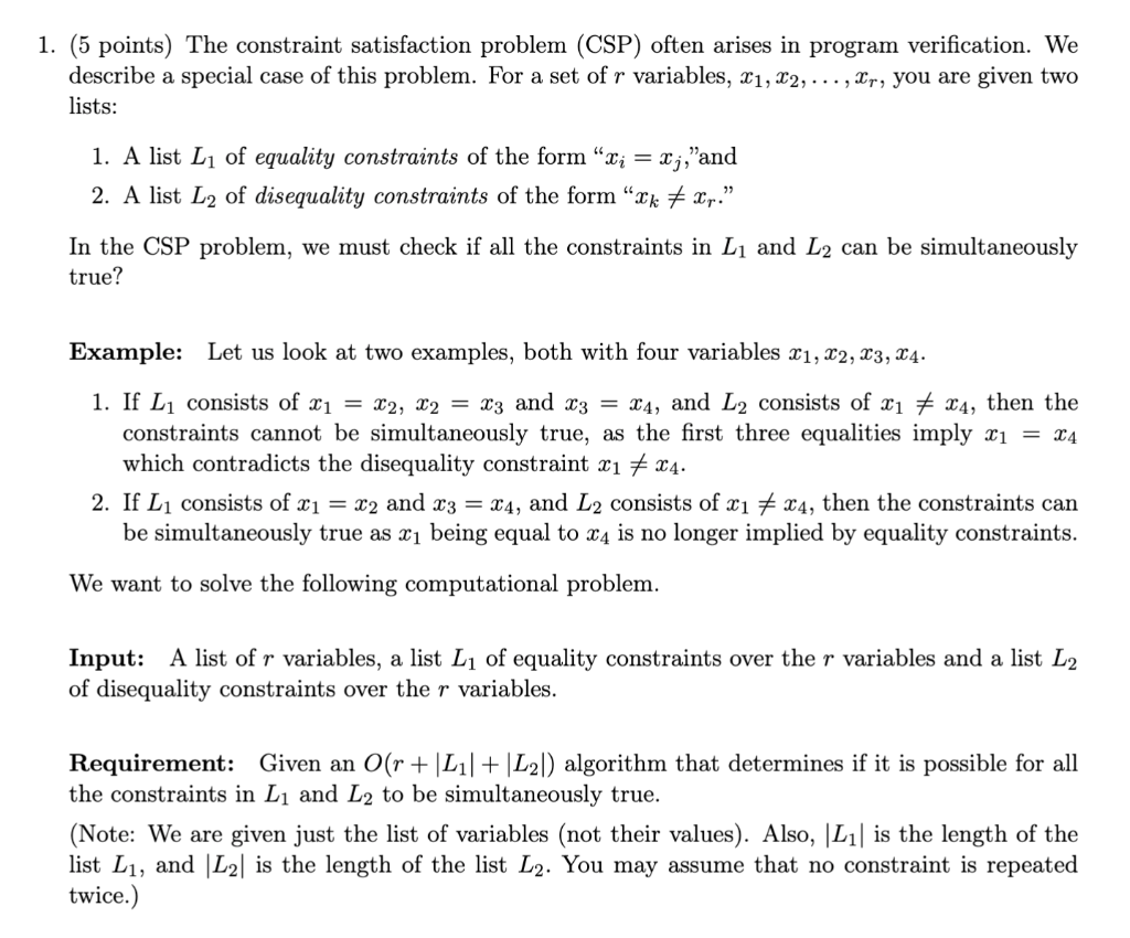 1. (5 points) The constraint satisfaction problem | Chegg.com