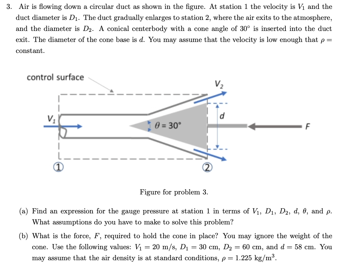 Solved 3. Air is flowing down a circular duct as shown in | Chegg.com