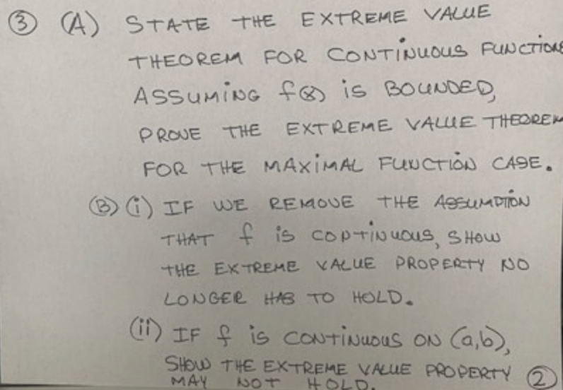 Solved (A) State the extreme value THEOREM FOR CONTINUOUS | Chegg.com