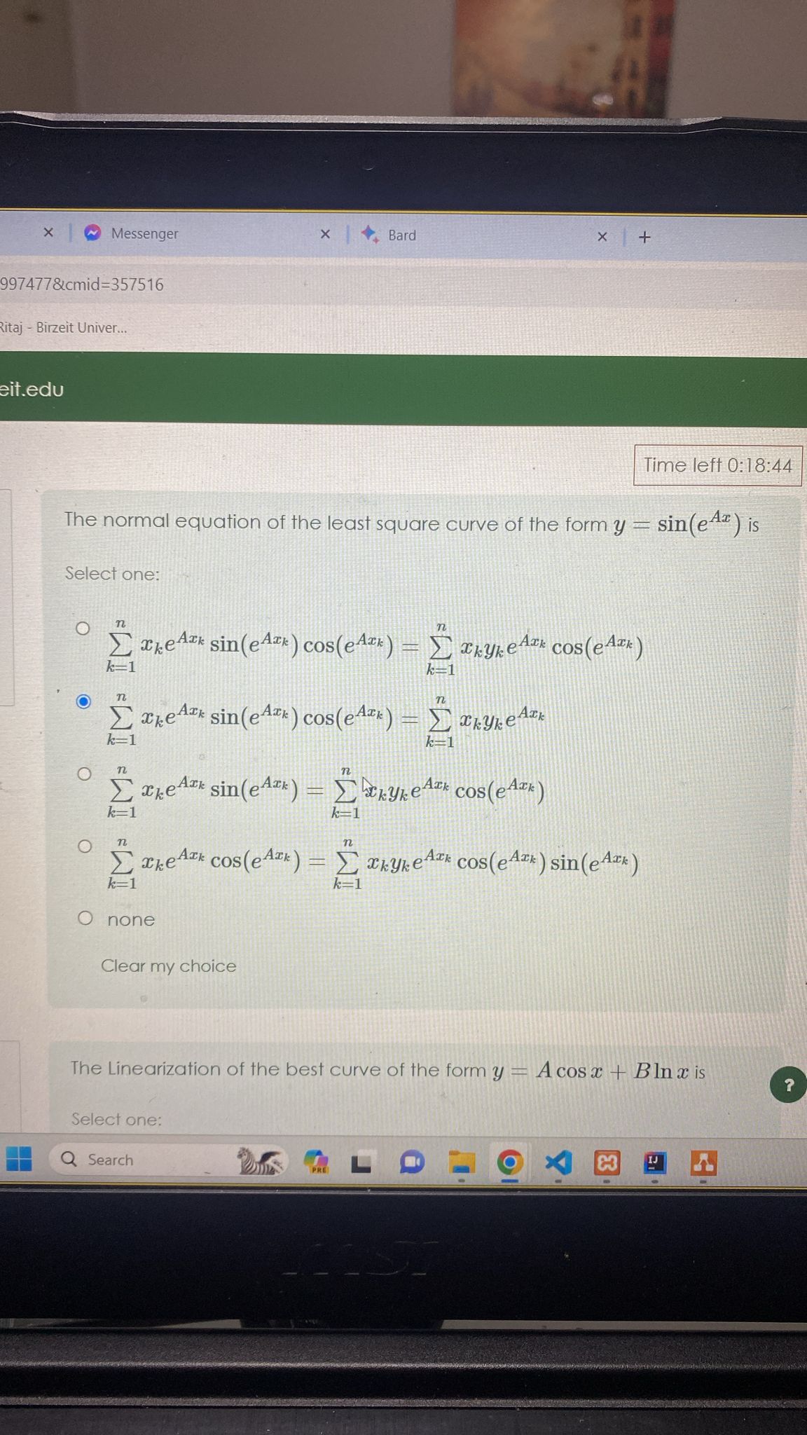 Solved The normal equation of the least square curve of the | Chegg.com