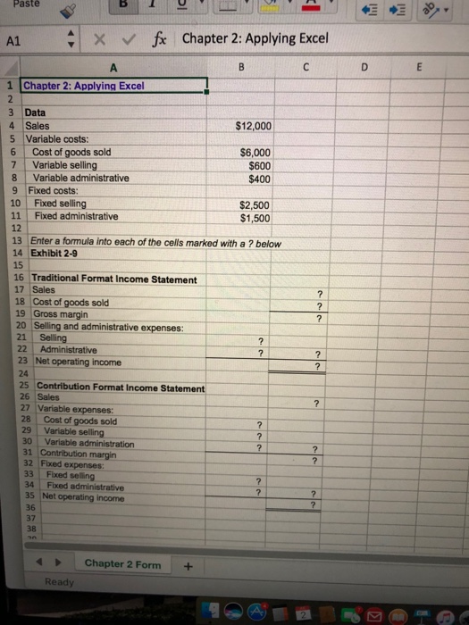 Solved Paste A1 x fe Chapter 2: Applying Excel 1 Chapter 2: | Chegg.com