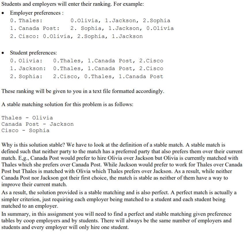 The Stable Matching problem Problem Description This | Chegg.com