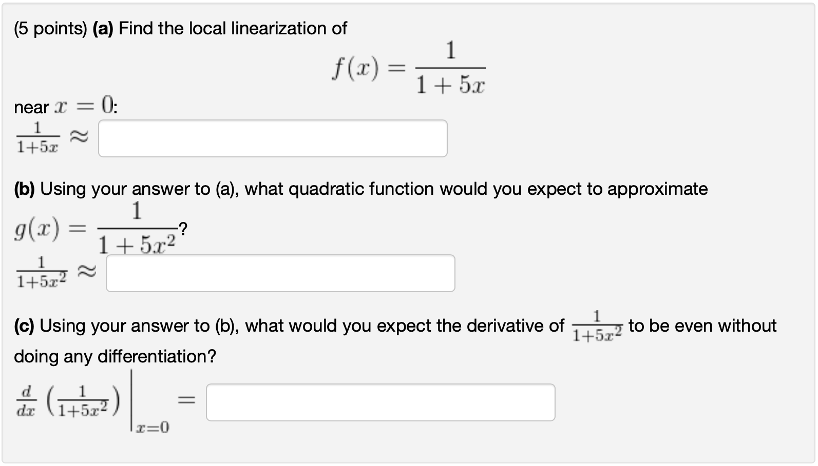 Solved (5 points) (a) Find the local linearization of 1 f(x) | Chegg.com