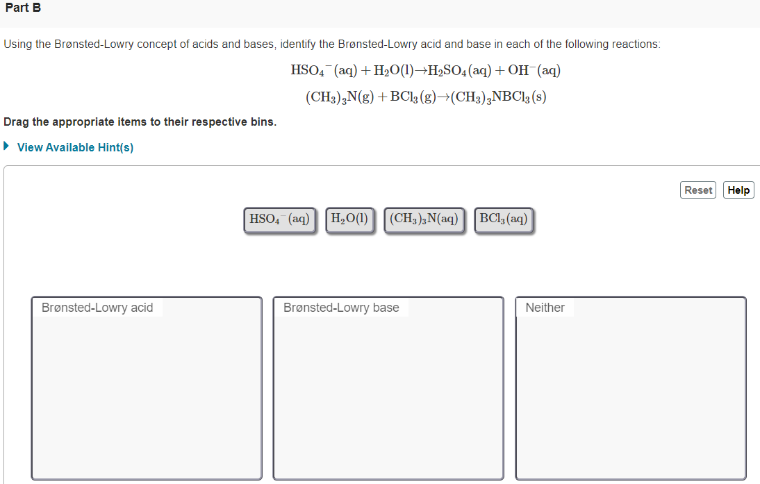 Solved Part B Using the Brønsted-Lowry concept of acids and | Chegg.com