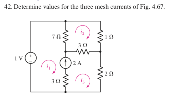 Solved 42. Determine values for the three mesh currents of | Chegg.com