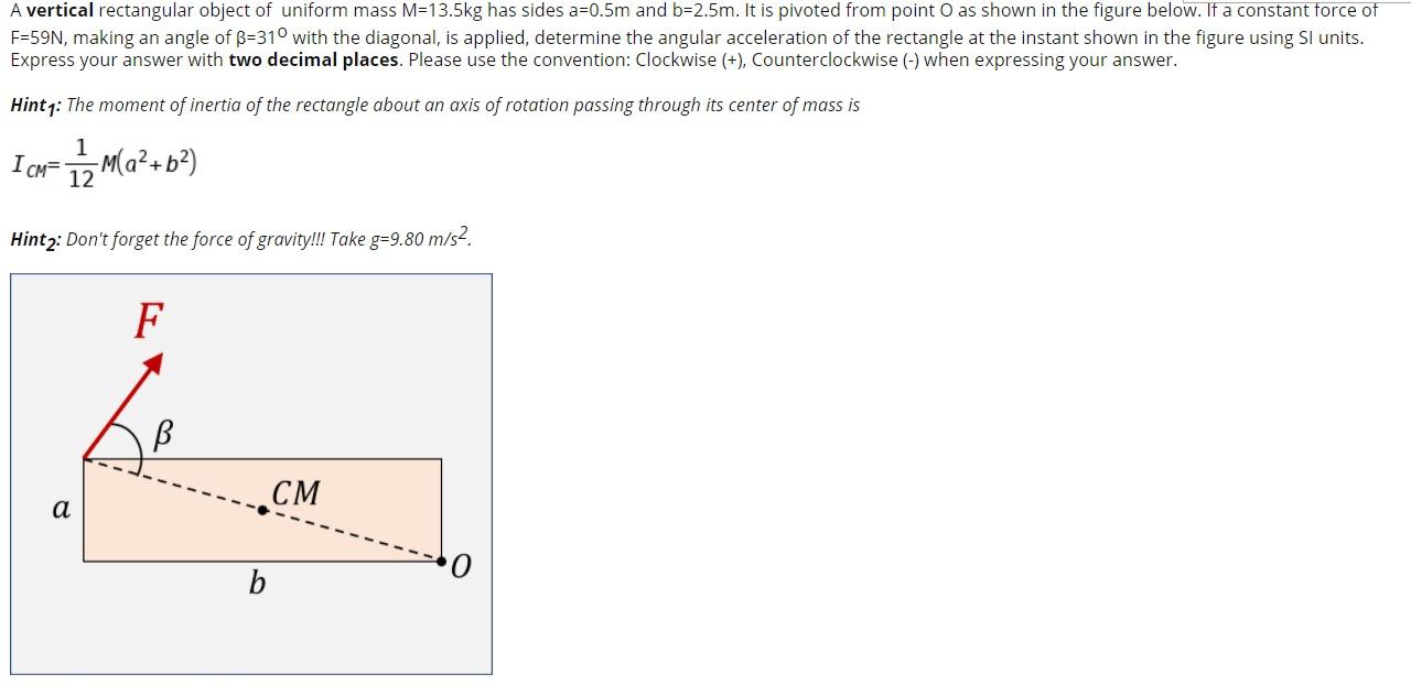 Solved A vertical rectangular object of uniform mass | Chegg.com