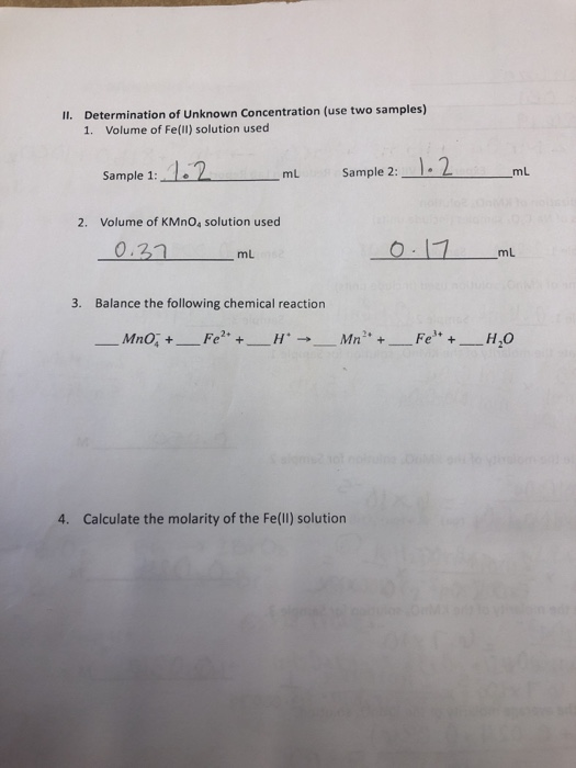 Solved Determination of Unknown Concentration (use two | Chegg.com