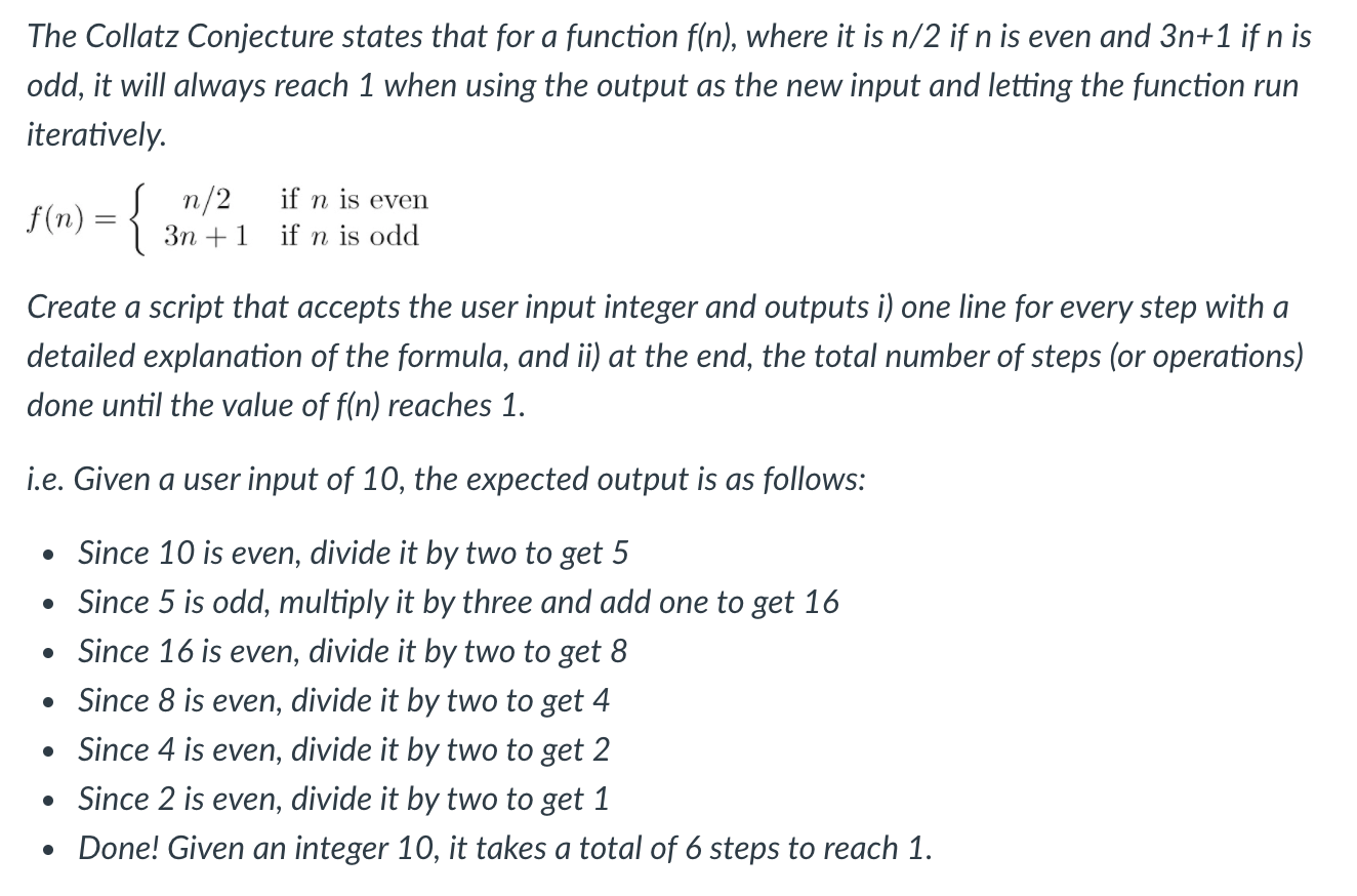 Solved The Collatz Conjecture states that for a function | Chegg.com