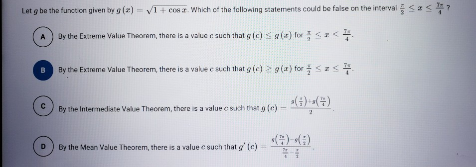 Solved Let gbe the function given by g(x) = 1 + cos . Which | Chegg.com