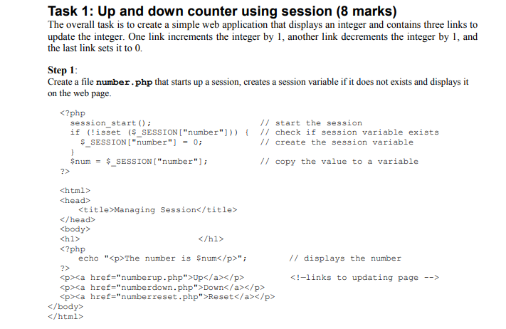 Solved Task 1: Up and down counter using session (8 marks) | Chegg.com