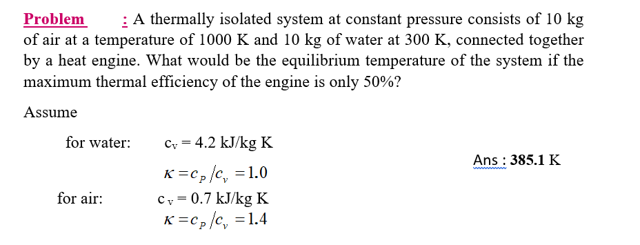 Solved Problem : A thermally isolated system at constant | Chegg.com