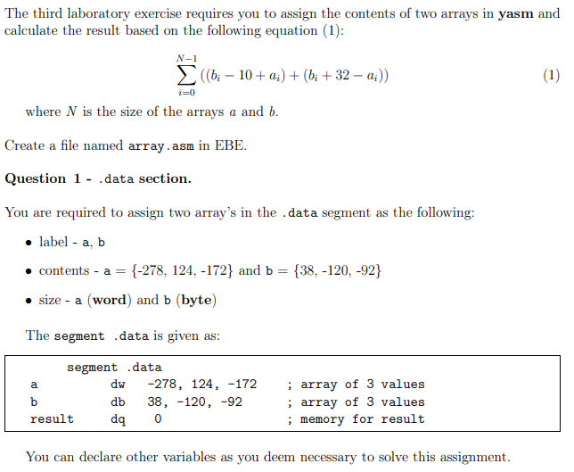 The third laboratory exercise requires you to assign | Chegg.com