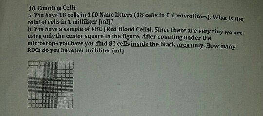 Solved 10. Counting Cells Vou have 18 cells in 100 Nano | Chegg.com