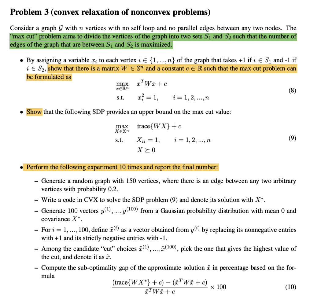 Problem 3 (convex relaxation of nonconvex problems) | Chegg.com