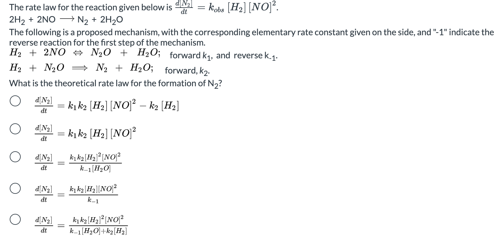 Solved dt The rate law for the reaction given below is dN2 = | Chegg.com