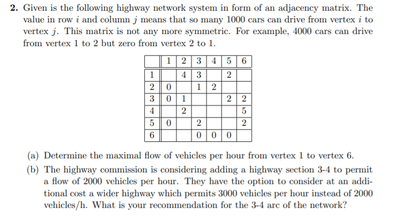 Solved 2. Given is the following highway network system in | Chegg.com