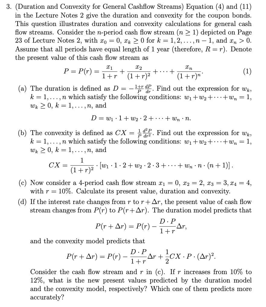 3. (Duration and Convexity for General Cashflow | Chegg.com