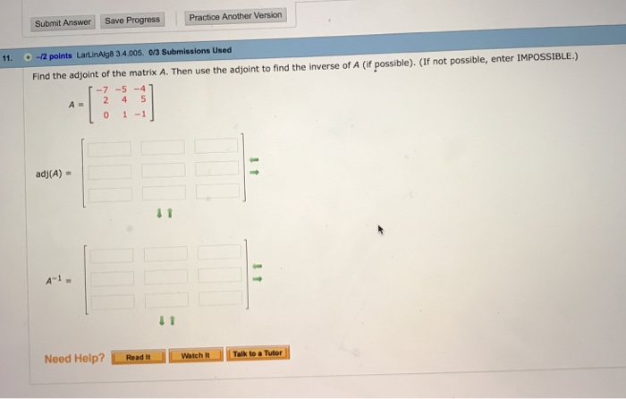 Solved Submit Answer Save Progress -12 points LarLinAlg8 | Chegg.com
