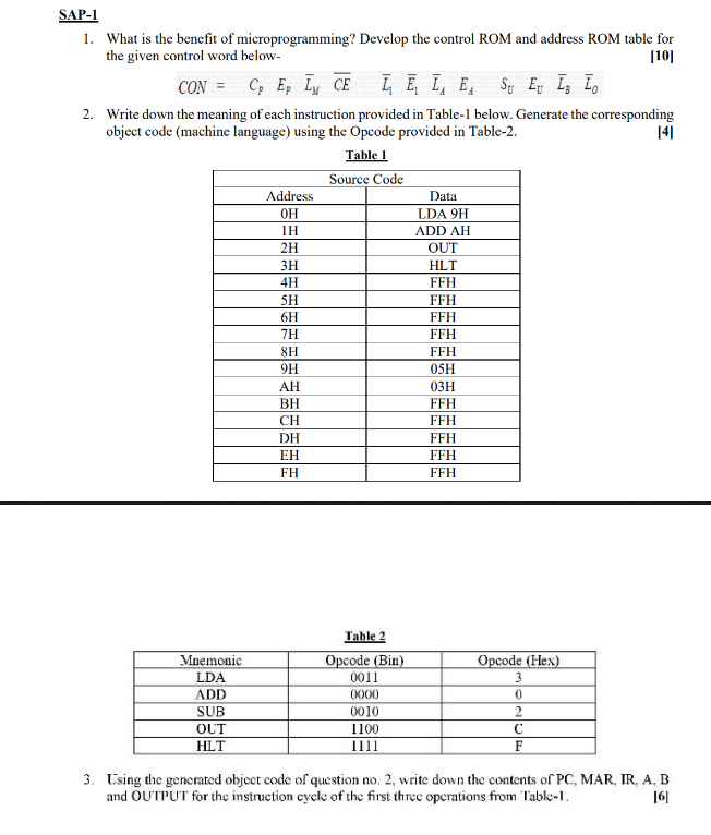 SAP-1 1. What is the benefit of microprogramming? | Chegg.com