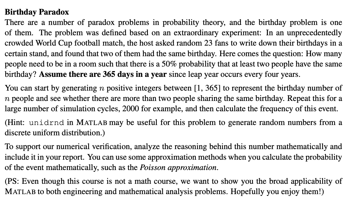 Solved Birthday Paradox There are a number of paradox | Chegg.com
