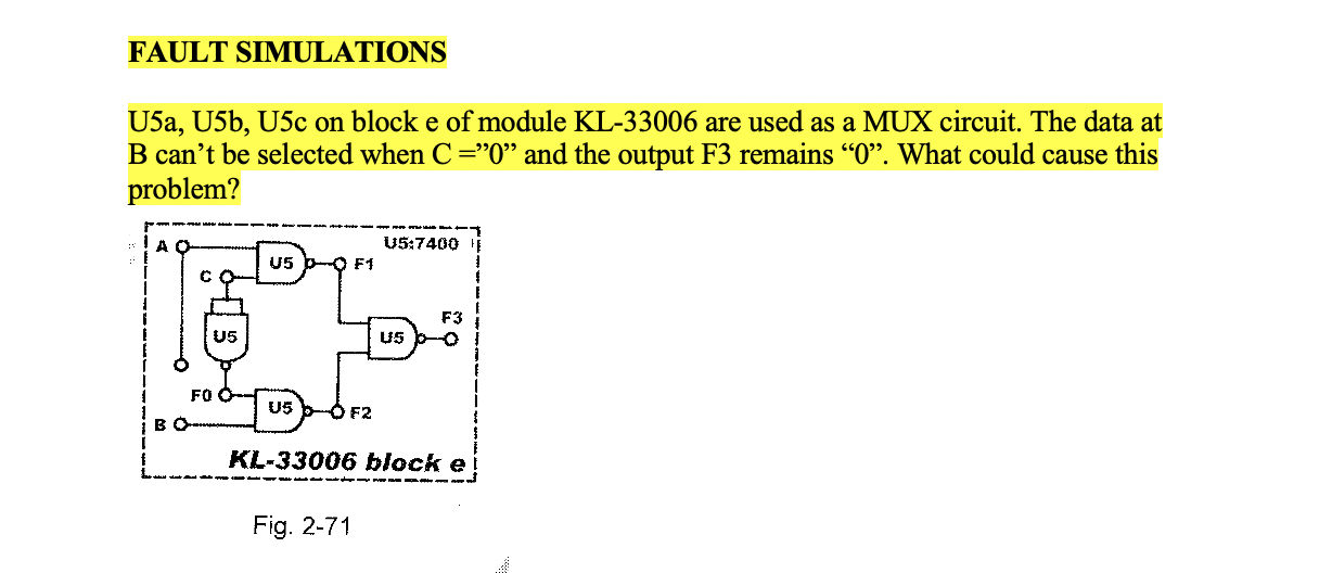 Solved FAULT SIMULATIONS U5a, U5b, U5c on block e of module | Chegg.com