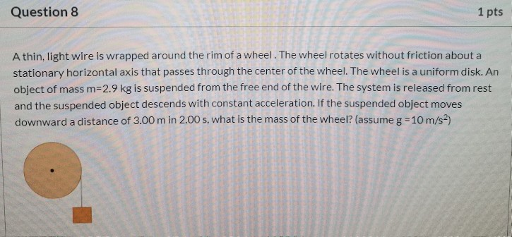 Solved Question 8 1 pts A thin, light wire is wrapped around | Chegg.com