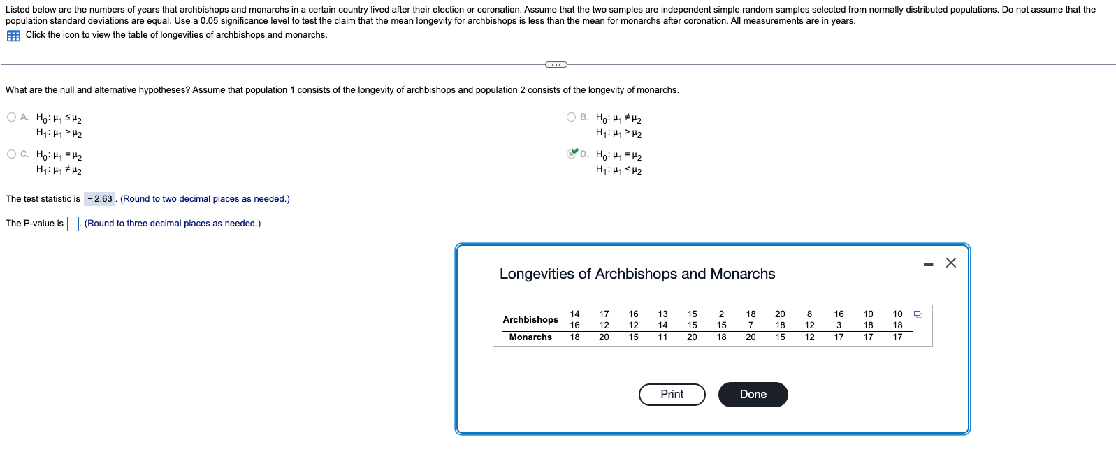 Solved A. H0:μ1≤μ2 B. H0:μ1 =μ2 H1:μ1>μ2 H1:μ1>μ2 C. | Chegg.com