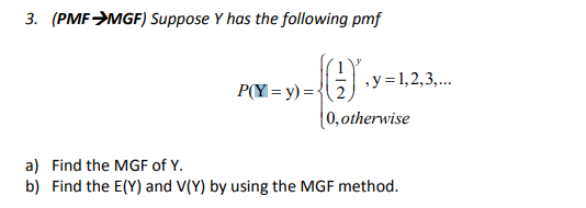 Solved 3. (PMFMGF) Suppose Y has the following pmf | Chegg.com