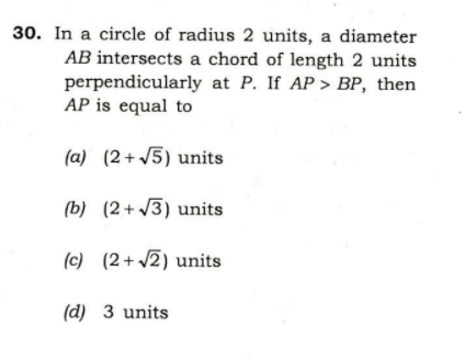 Solved 30. In a circle of radius 2 units, a diameter AB | Chegg.com