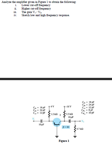Solved Analyze the amplifier given in Figure 1 to obtain the | Chegg.com