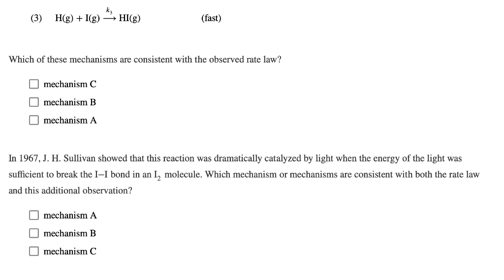 Solved H2(g) +12(g) →→ 2 HI(g) has an experimentally | Chegg.com