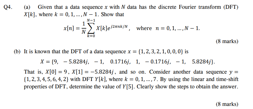 Solved Q4 A ﻿given That A Data Sequence X ﻿with N ﻿data