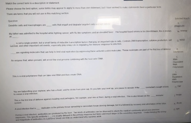 Solved Match the correct term to a description or statement | Chegg.com