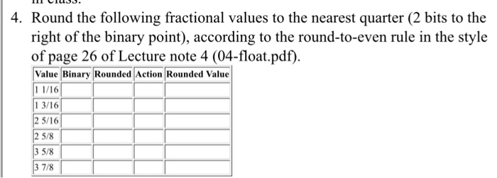 Solved 4. Round the following fractional values to the | Chegg.com
