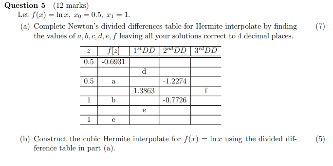 Solved (7) 2 Question 5 (12 marks) Let f(x) = lnr, 20 = 0.5, | Chegg.com