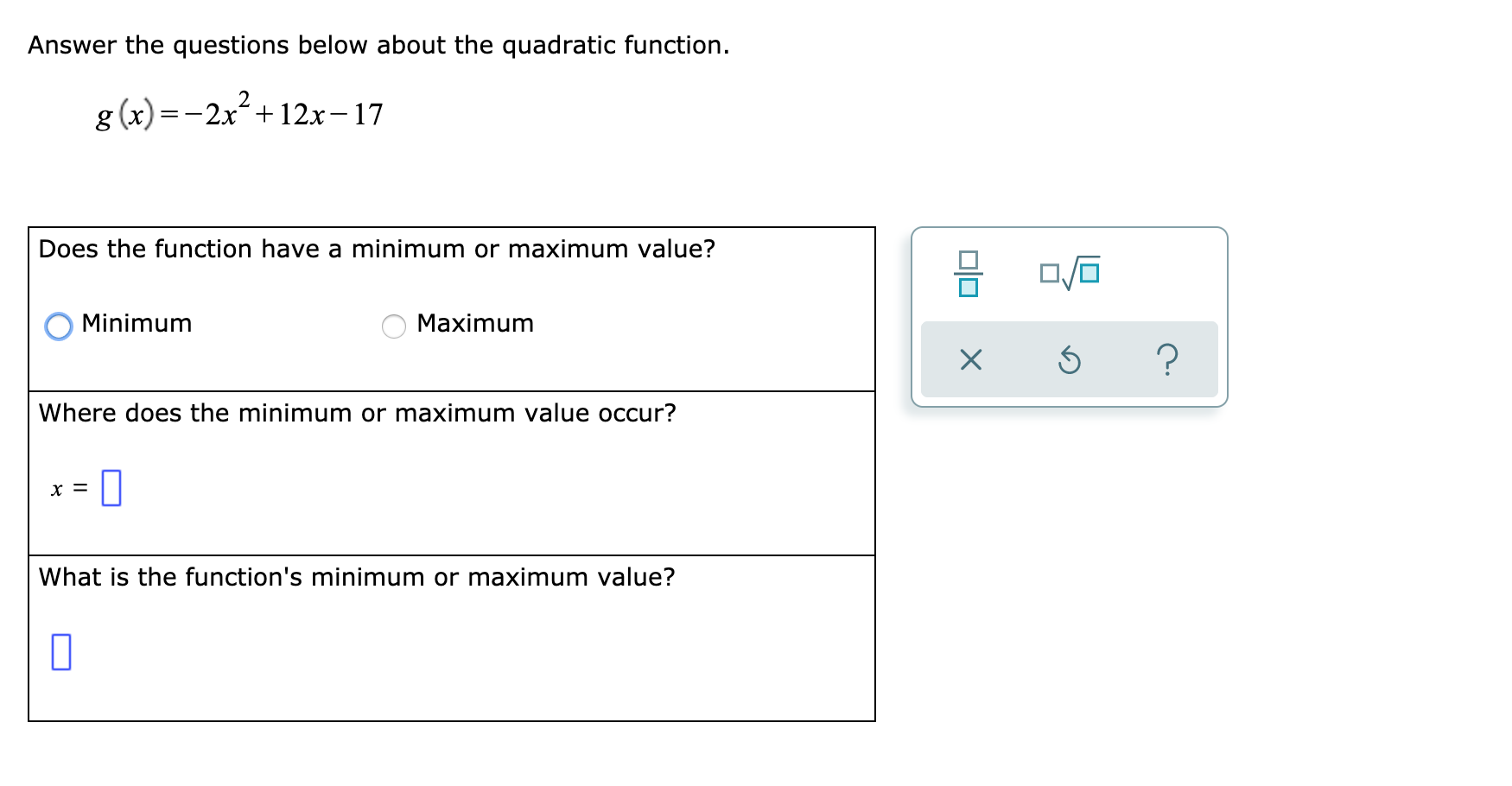 Solved Answer the questions below about the quadratic | Chegg.com