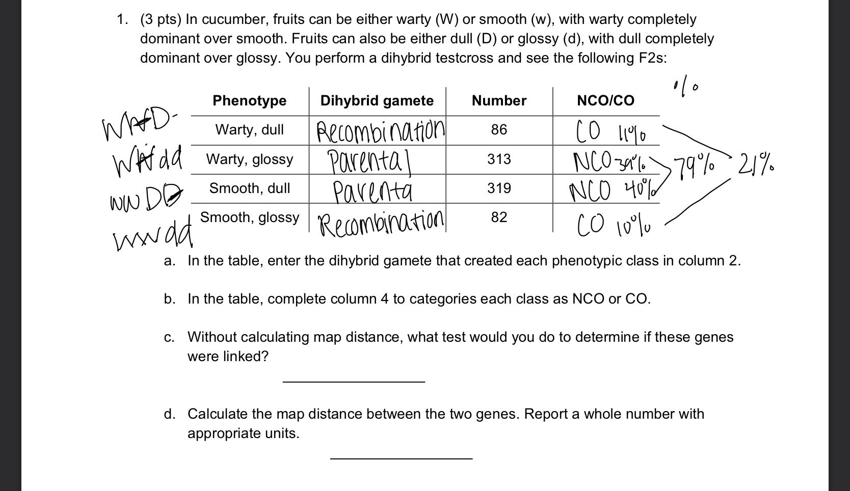 Solved WAD- 1. (3 pts) In cucumber, fruits can be either | Chegg.com