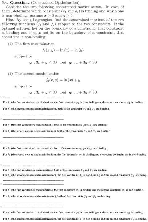 Solved 5.4. Question. (Constrained Optimization). Consider | Chegg.com