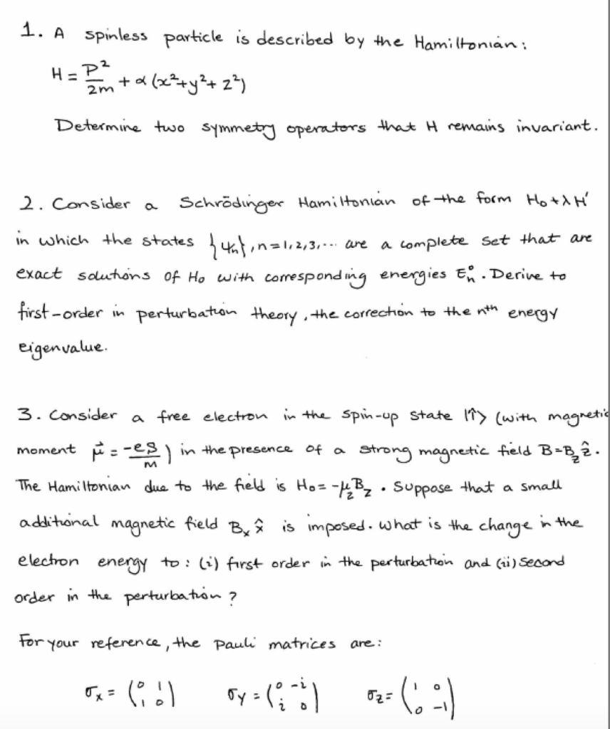 1. A Spinless particle is described by the | Chegg.com