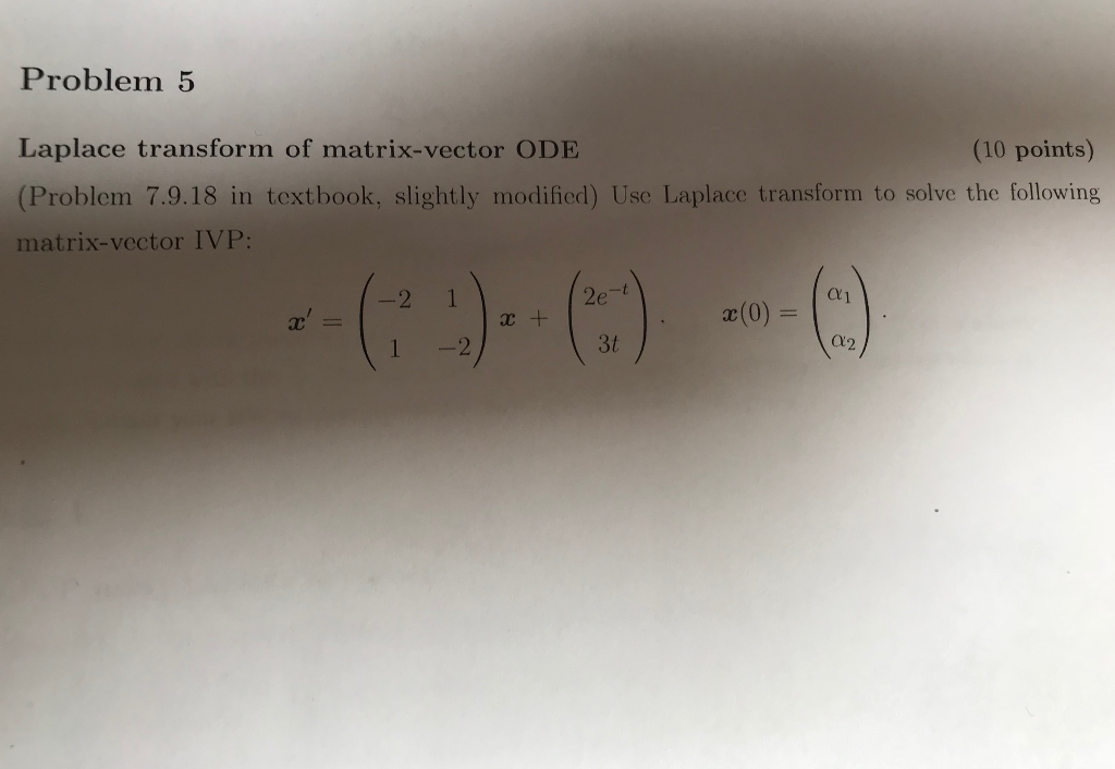 Solved Problem 5 Laplace transform of matrix-vector ODE (10 | Chegg.com