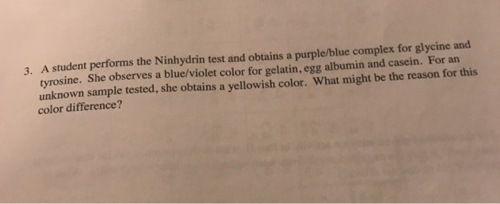 Solved 3. A student performs the Ninhydrin test and obtains | Chegg.com