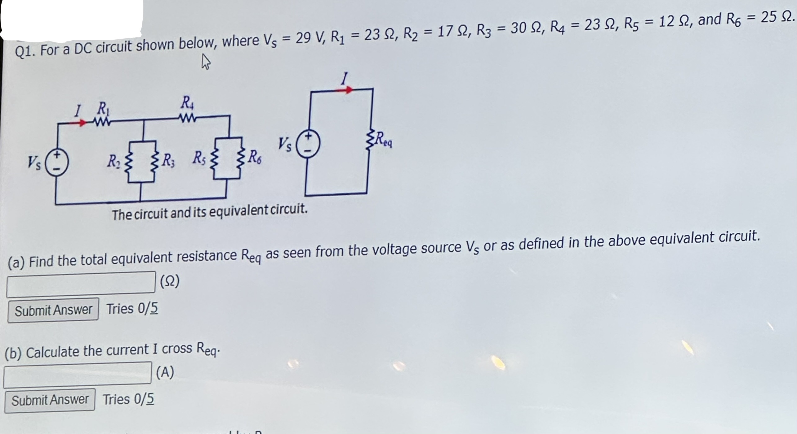 Solved Q1. For a DC circuit shown below, where Vs=29 | Chegg.com