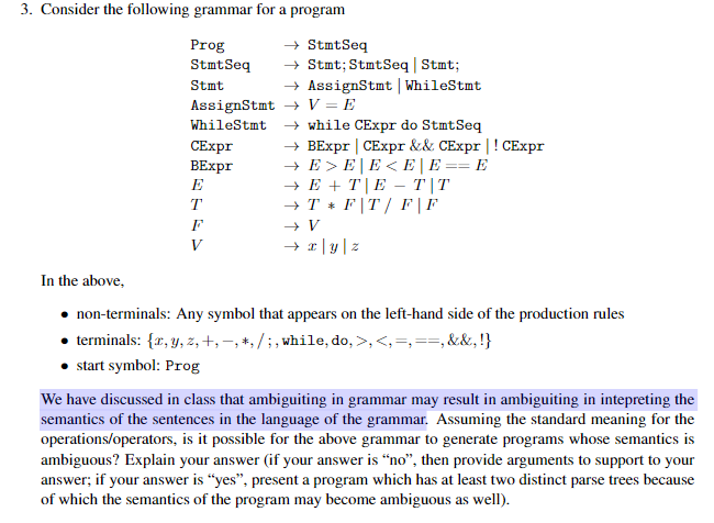 (Solved) : 3 Consider Following Grammar Program Prog Stmtseq Assignstmt ...