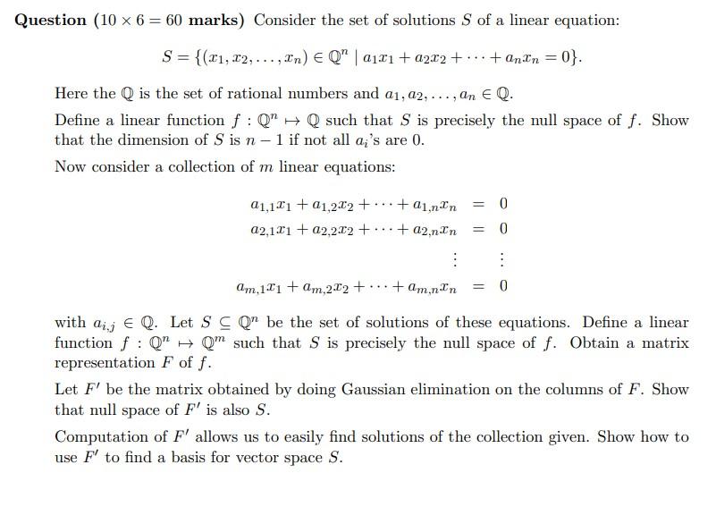 Solved Question ( 10×6=60 marks) Consider the set of | Chegg.com
