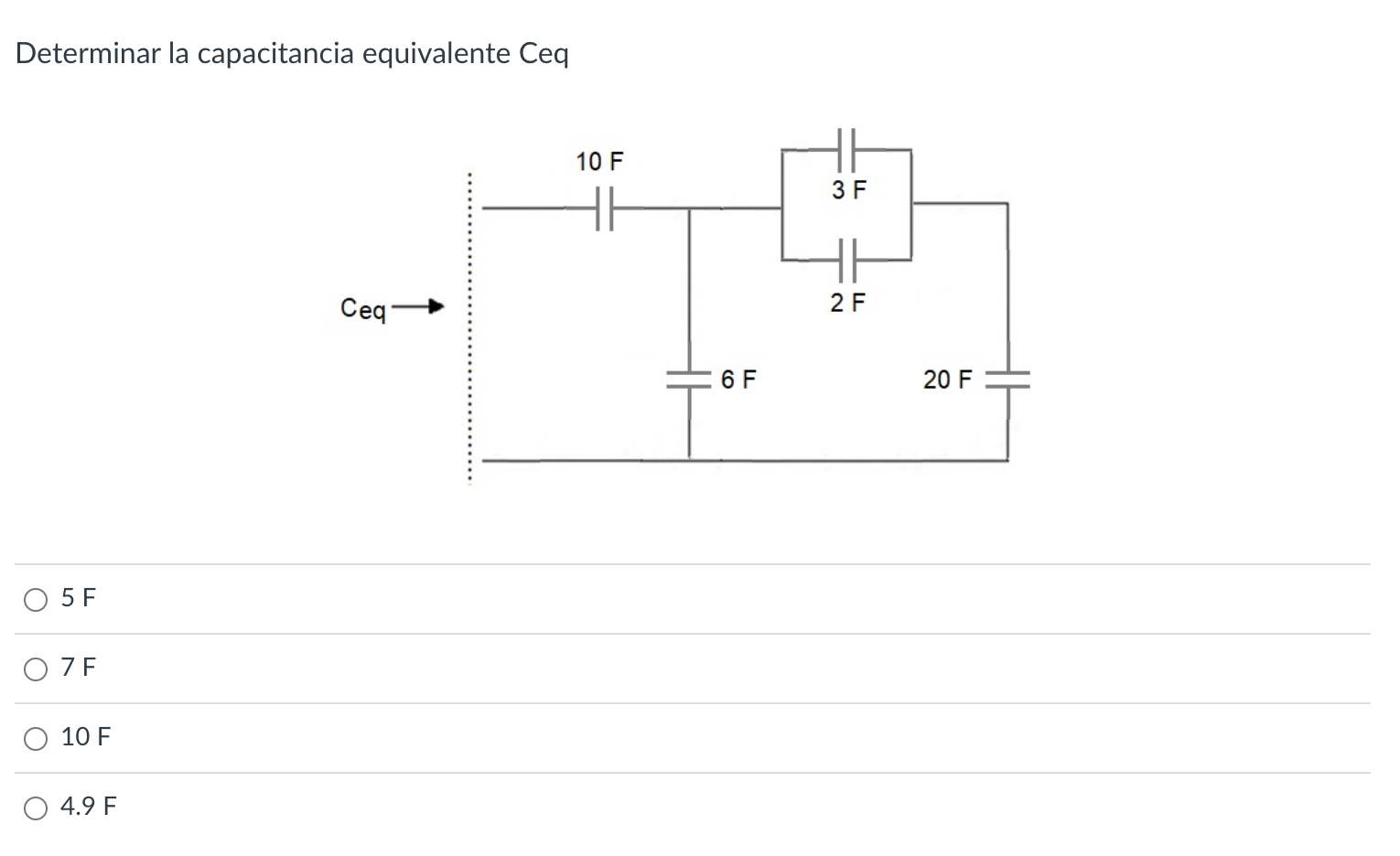 Solved Determinar la capacitancia equivalente Ceq 5 F7 F10 | Chegg.com